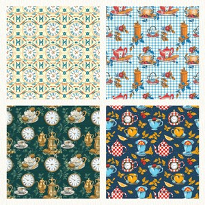 British Time Tea Pattern Seamless Digital Papers - Printable Scrapbook ...