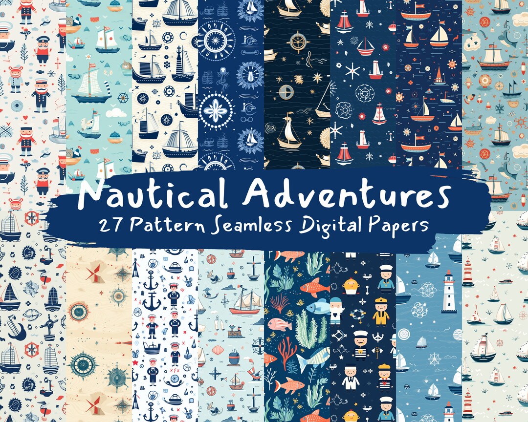 Nautical Adventures Pattern Seamless Digital Papers - Tile Patterns ...