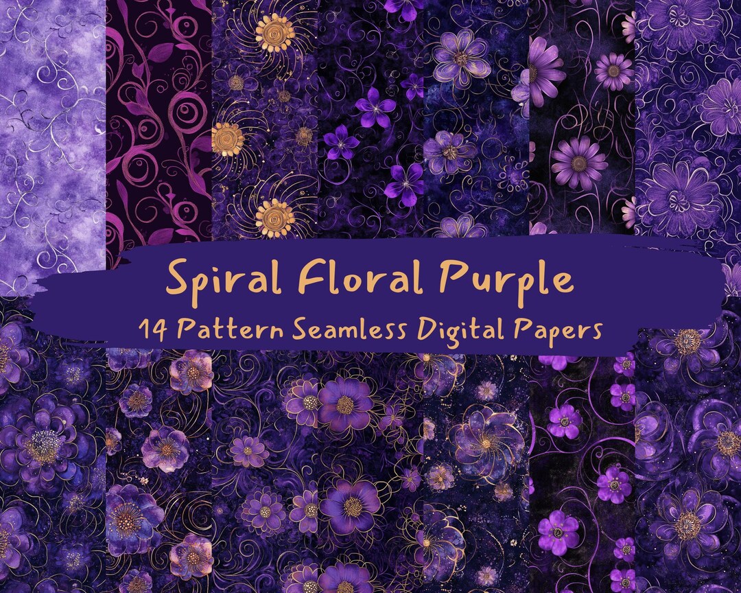 Spiral Floral Purple Pattern Seamless Digital Papers - Printable ...