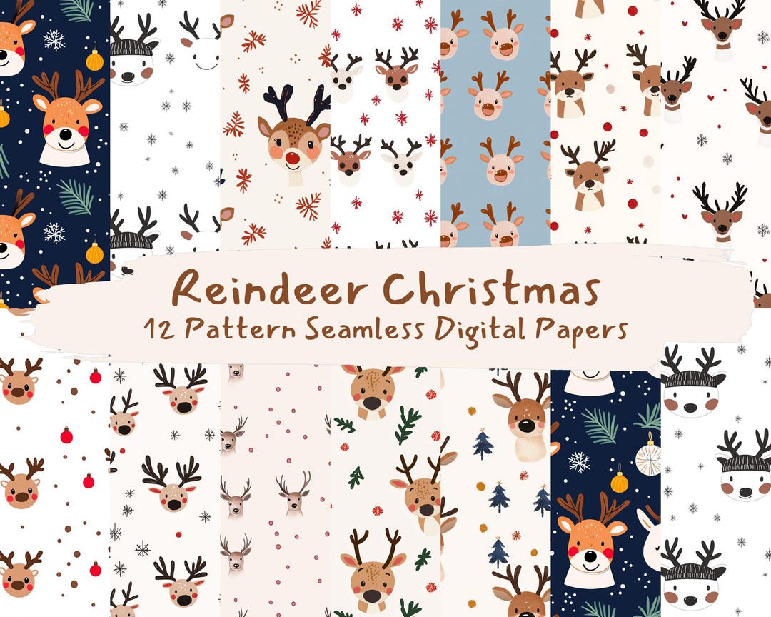 Reindeer Christmas Pattern Seamless Digital Papers - Printable ...