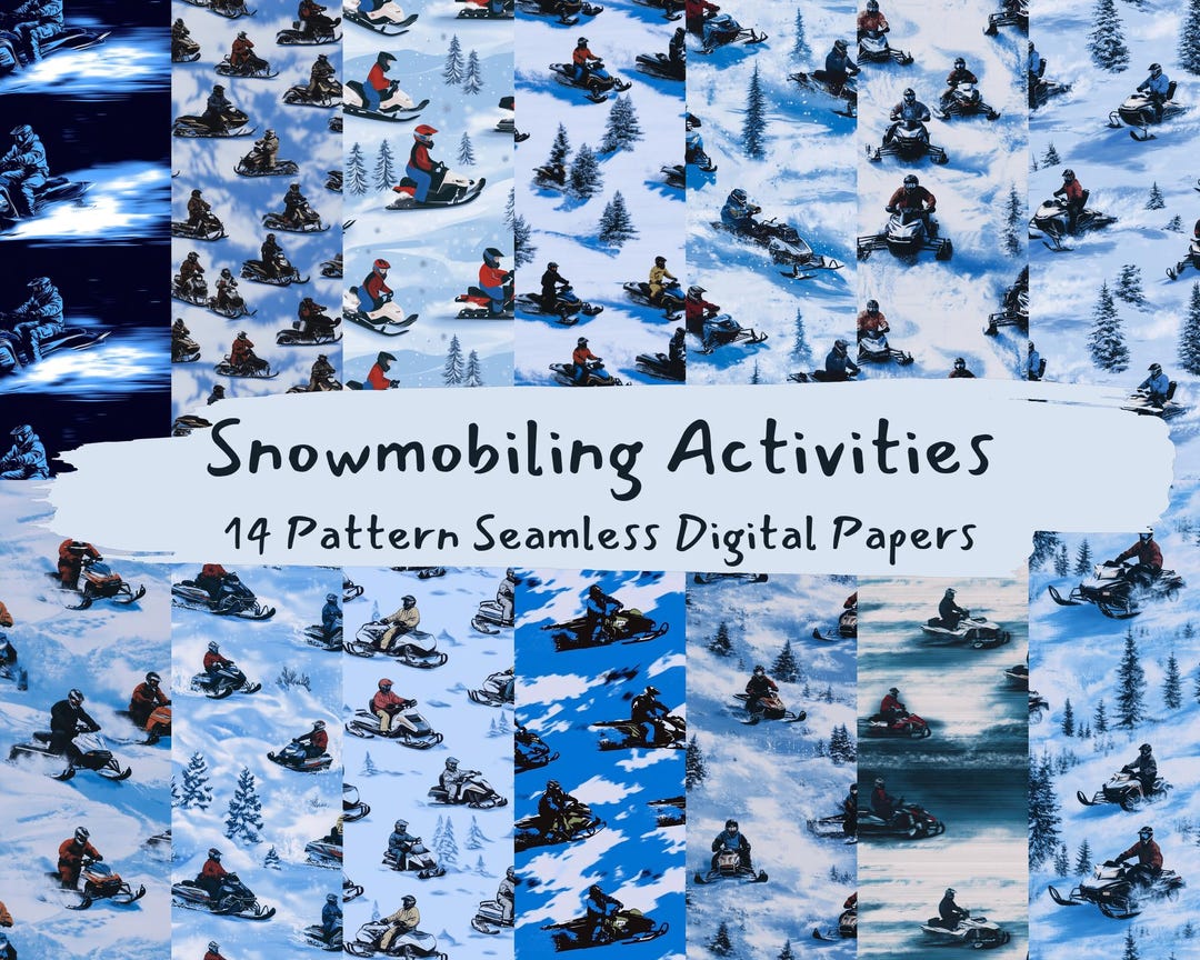 Snowmobiling Activities Pattern Seamless Digital Papers - Printable ...