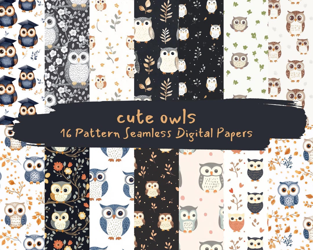 Cute Owls Pattern Seamless Digital Papers - Printable Scrapbook Paper ...
