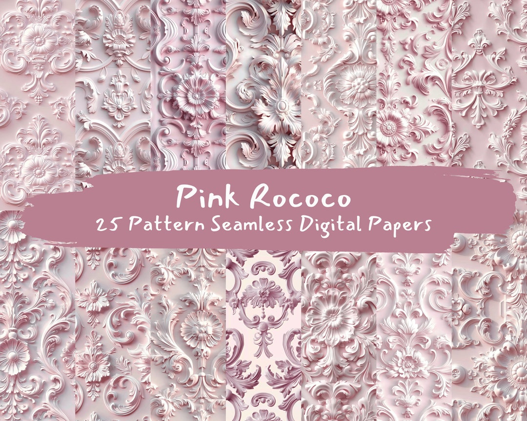 Pink Rococo Pattern Seamless Digital Papers - Printable Scrapbook Paper ...