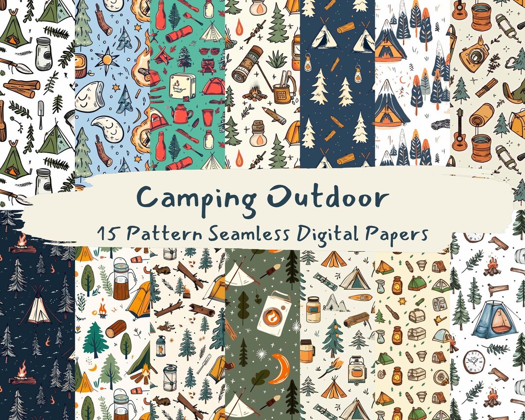 Camping Outdoor Pattern Seamless Digital Papers - Printable Scrapbook ...