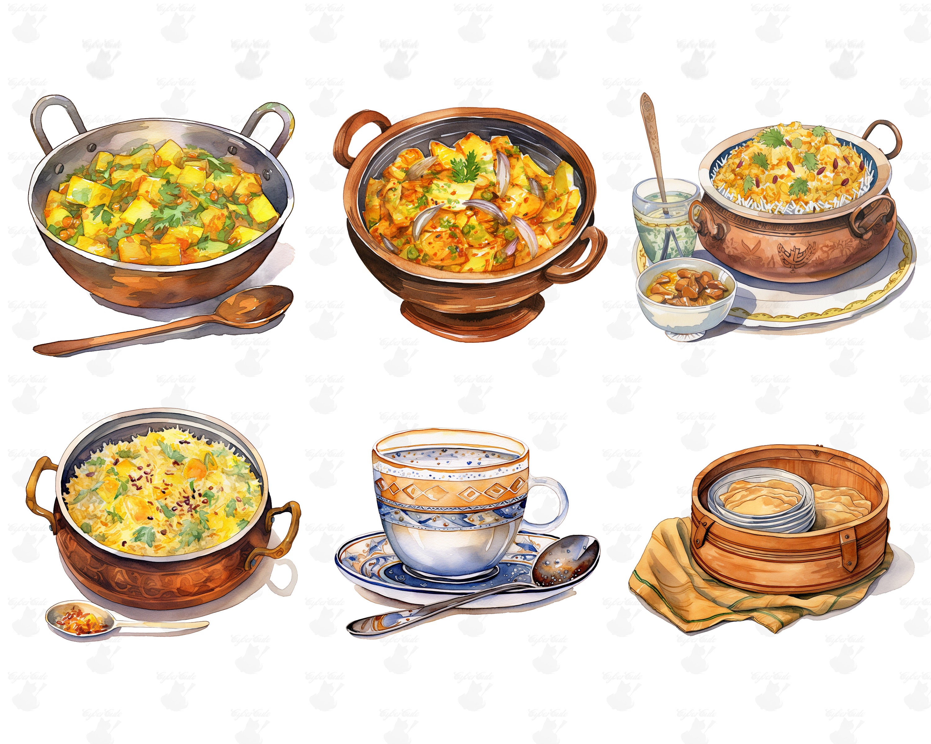 Indian Cuisine, Digital Printable Clip Art Graphics in PNG Format ...