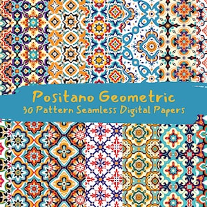 Positano Geometric Pattern Seamless Digital Papers - Printable ...