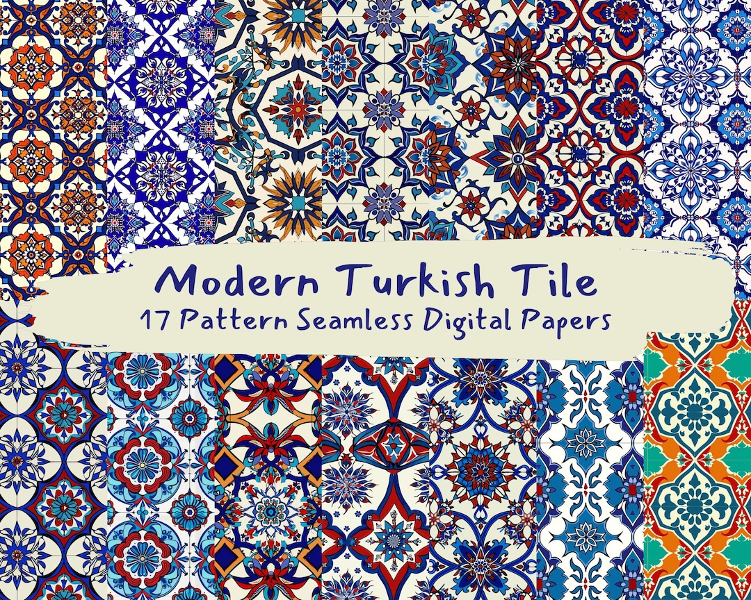 Modern Turkish Tile Pattern Seamless Digital Papers - Printable ...