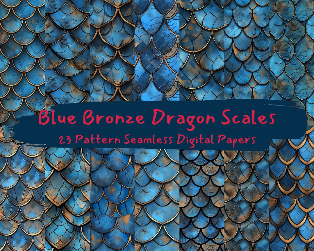 Blue Bronze Dragon Scales Pattern Seamless Digital Papers - Printable ...