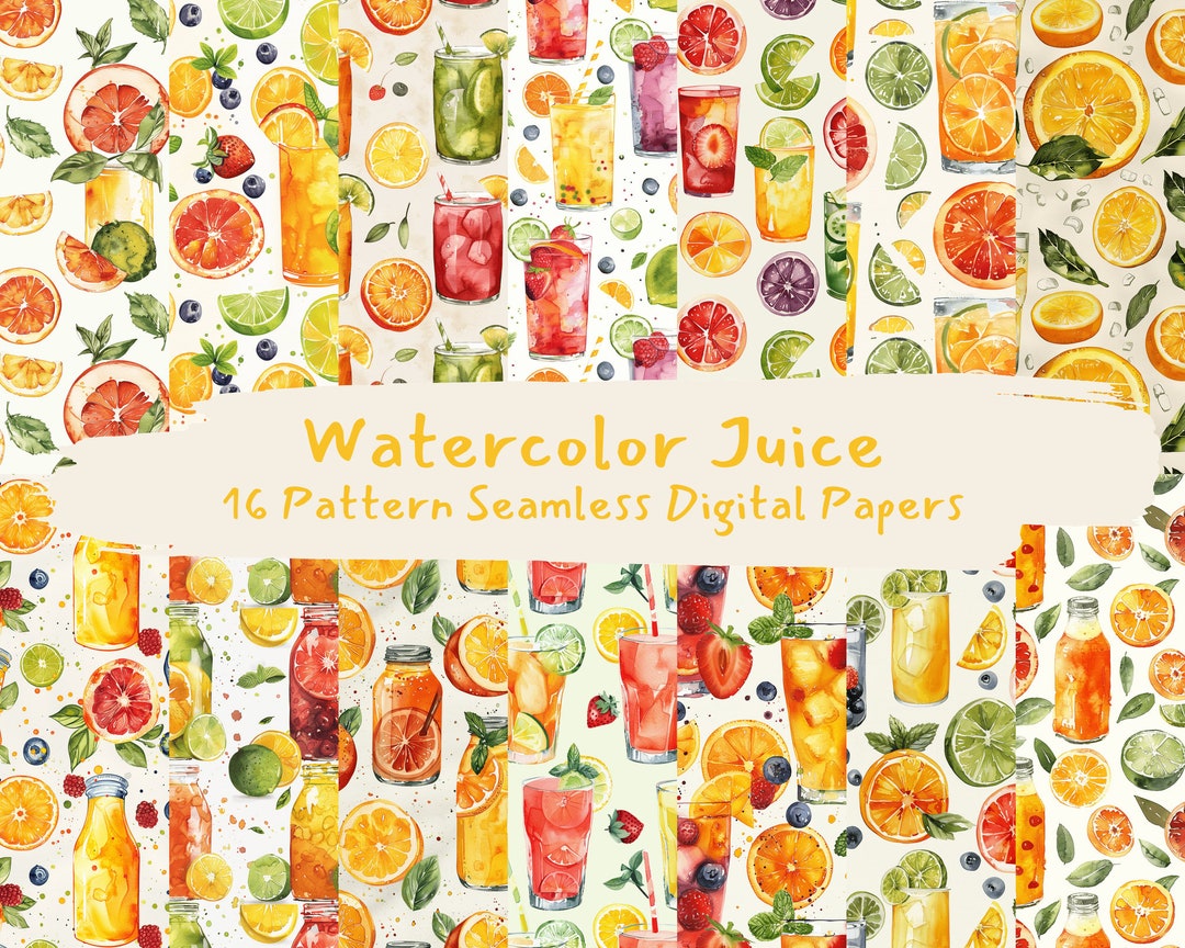 Watercolor Juice Pattern Seamless Digital Papers - Printable Scrapbook ...