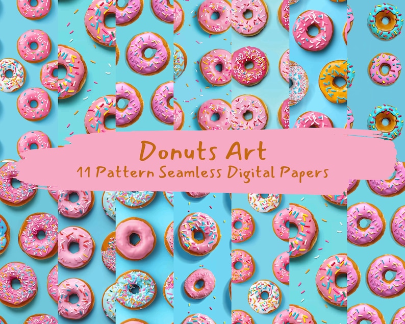 Donuts Food Pattern Seamless Digital Papers Printable Scrapbook Paper ...