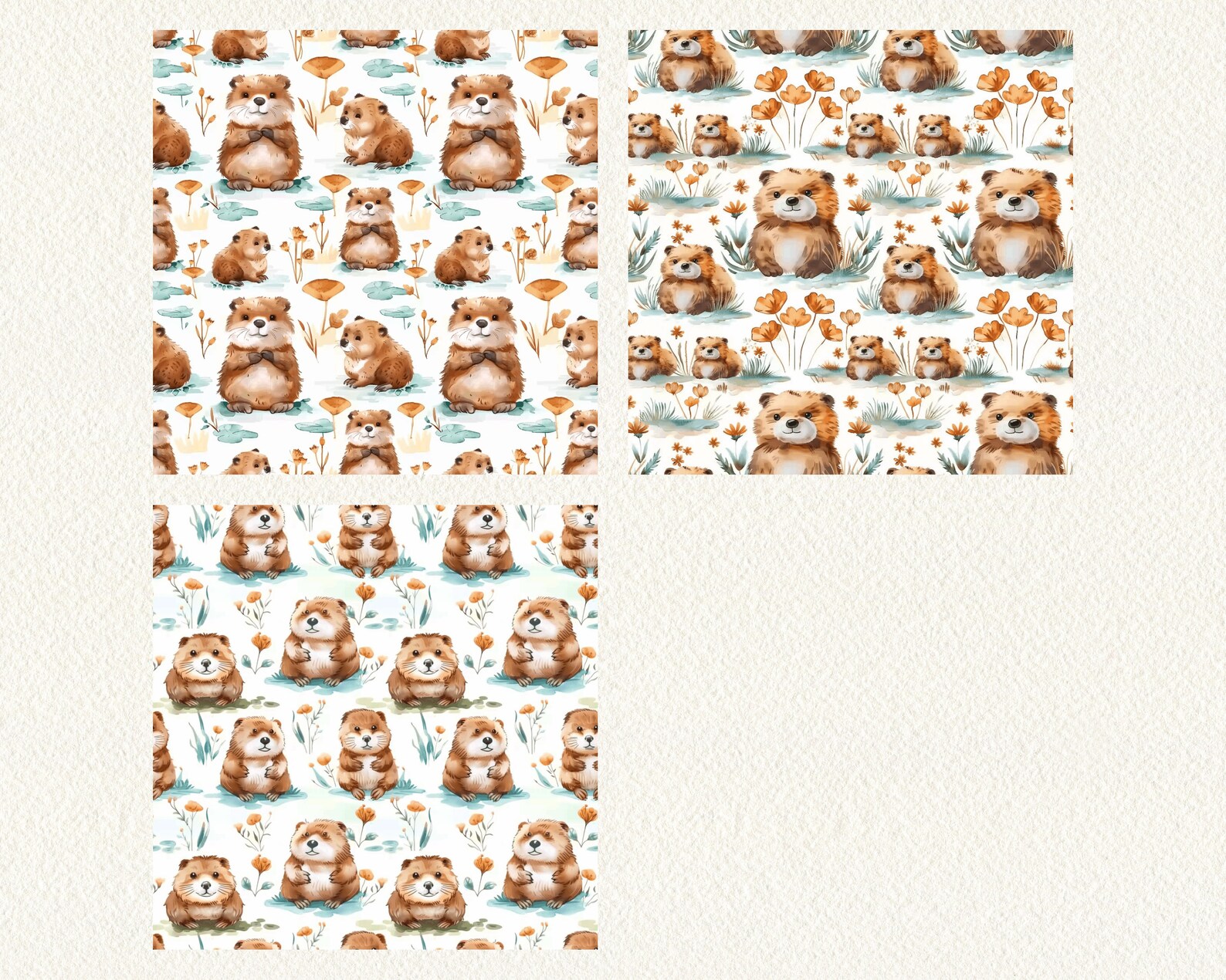 Watercolor Beaver Pattern Seamless Digital Papers Printable Scrapbook ...