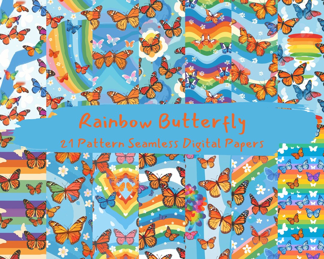 Rainbow Butterfly Pattern Seamless Digital Papers - Printable Scrapbook ...