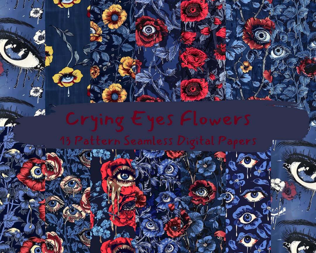 Crying Eyes Flowers Pattern Seamless Digital Papers - Printable ...