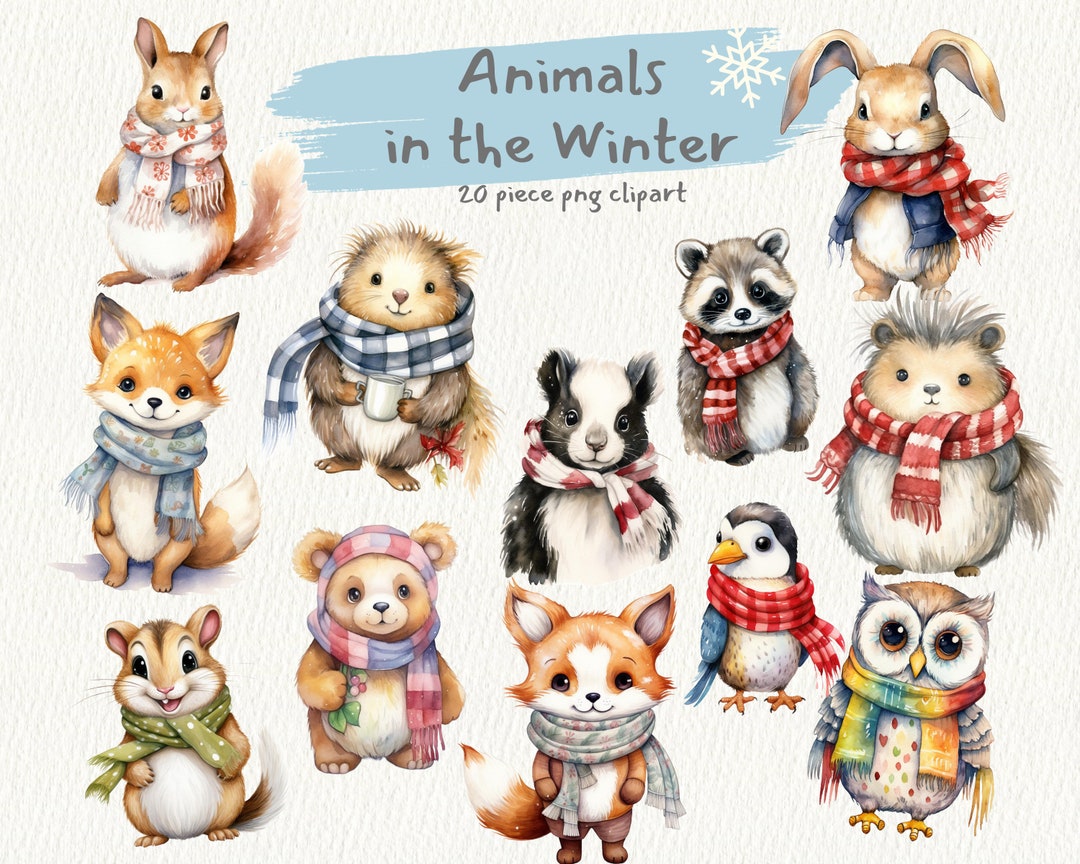 Cute Animals Scarf, Winter, Fall, Autumn, Digital Printable Clip Art ...