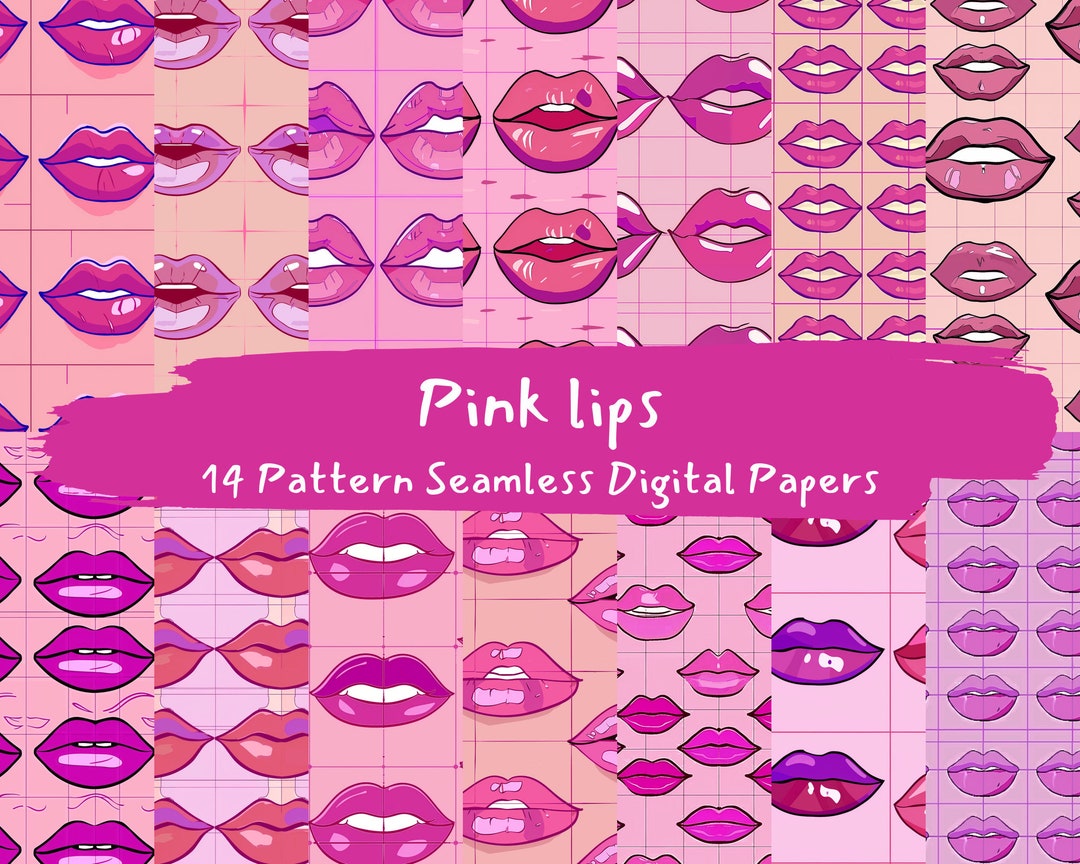 Pink Lips Pattern Seamless Digital Papers - Printable Scrapbook Paper ...