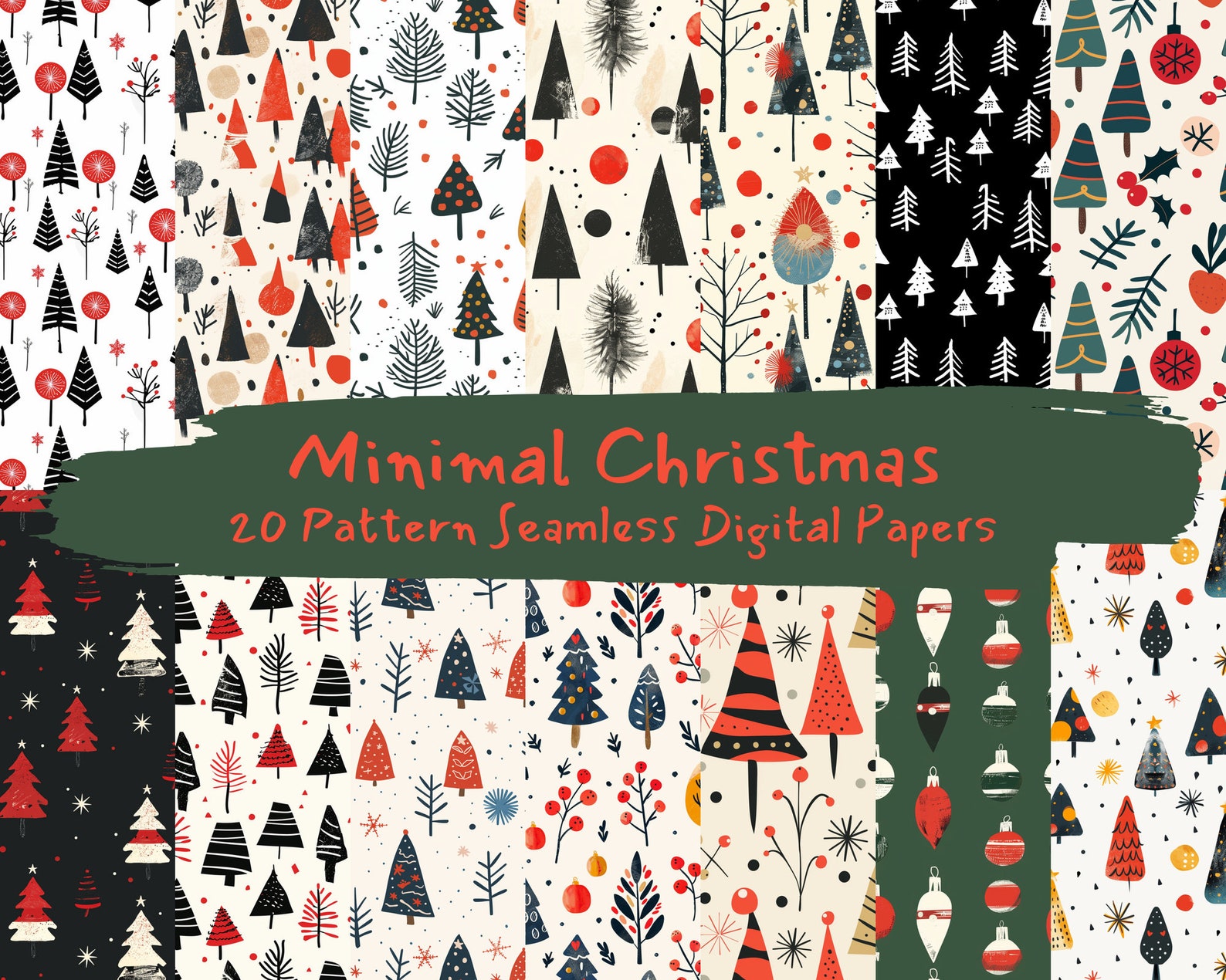 Minimal Christmas Pattern Seamless Digital Papers - Printable Scrapbook ...