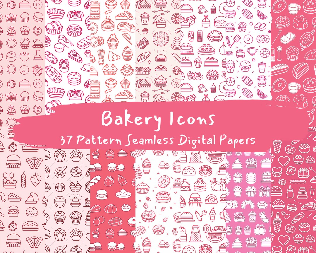 Bakery Icons Pattern Seamless Digital Papers - Printable Scrapbook ...
