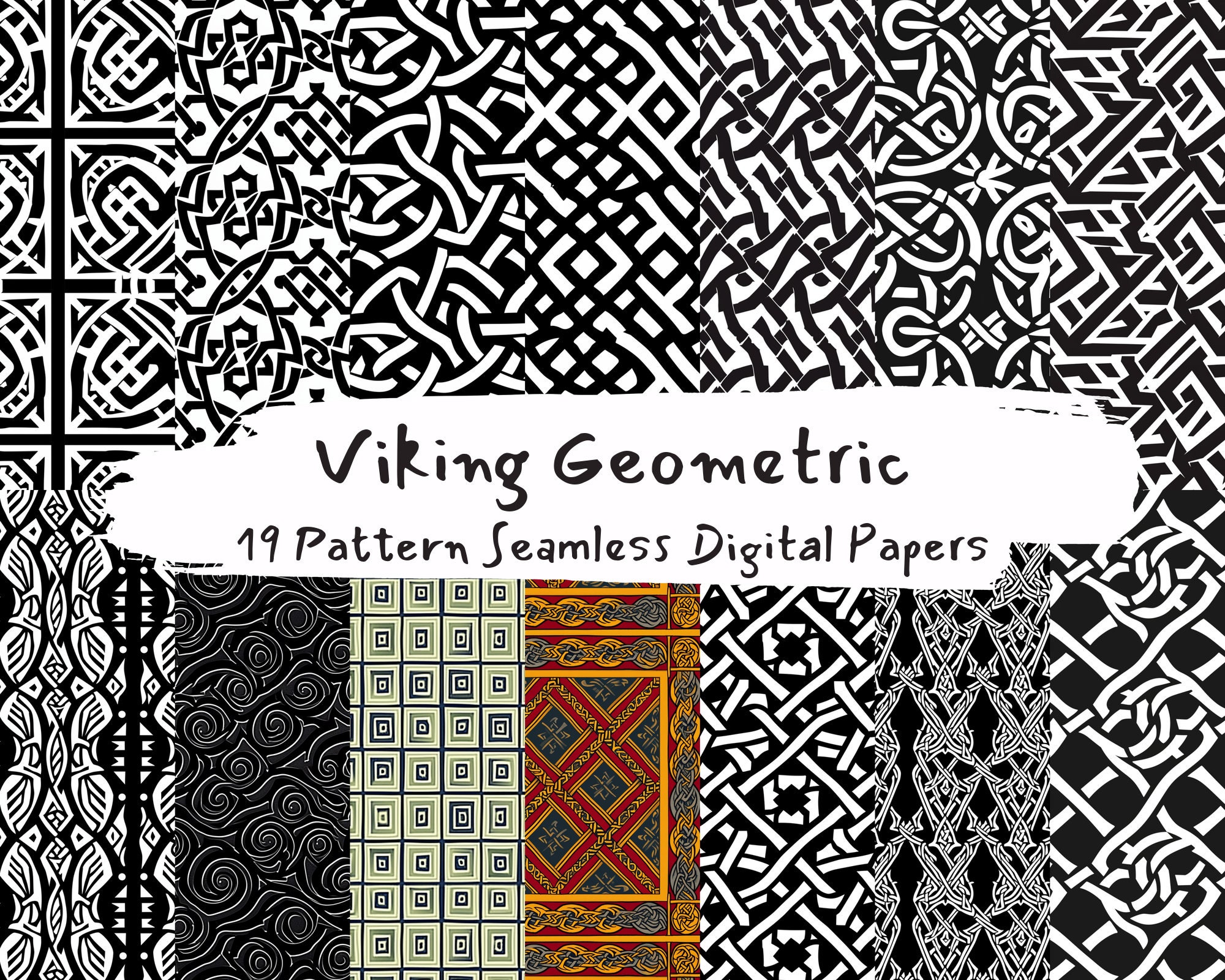 Viking Geometric Pattern Seamless Digital Papers Printable Scrapbook ...