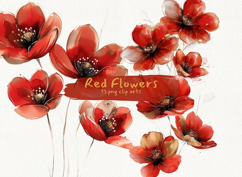 Red Flowers Printable Clipart, Png Format, Transparent Background ...