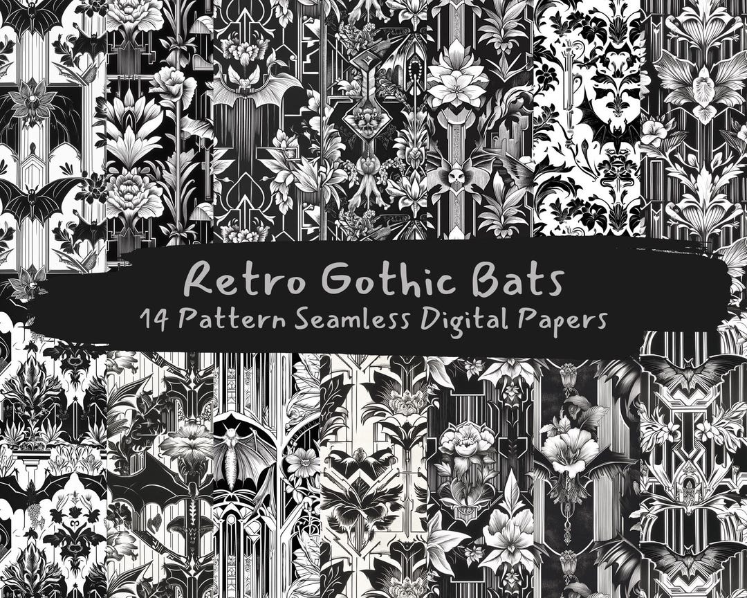 Retro Gothic Bats Pattern Seamless Digital Papers - Printable Scrapbook ...