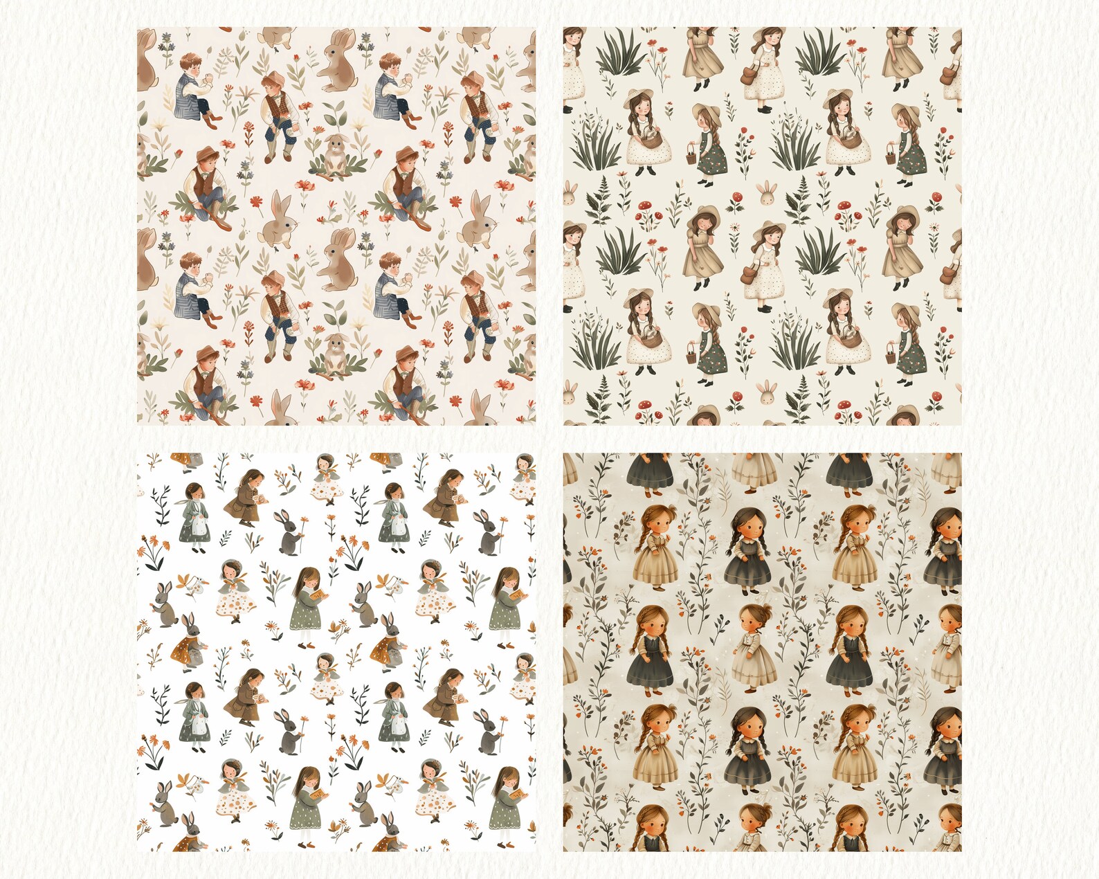 Beatrix Potter Girls Pattern Seamless Digital Papers - Printable ...