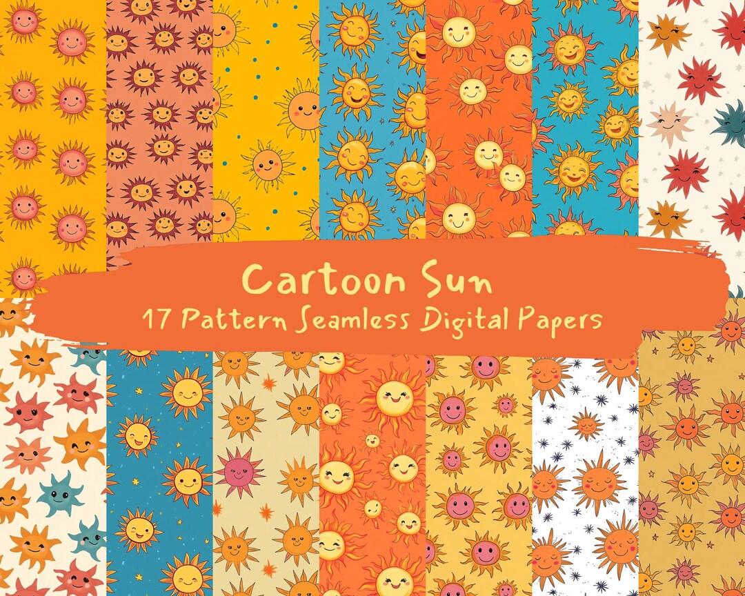 Cartoon Sun Pattern Seamless Digital Papers - Printable Scrapbook Paper ...