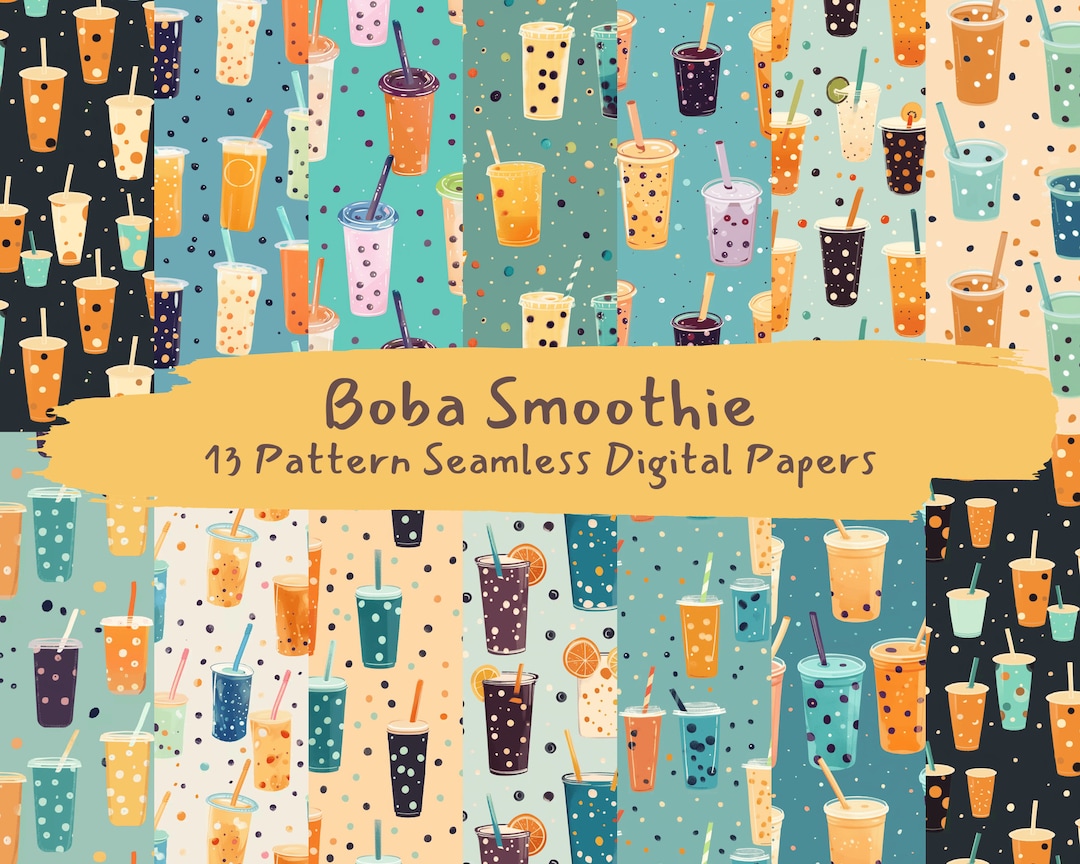 Boba Smoothie Pattern Seamless Digital Papers - Printable Scrapbook ...