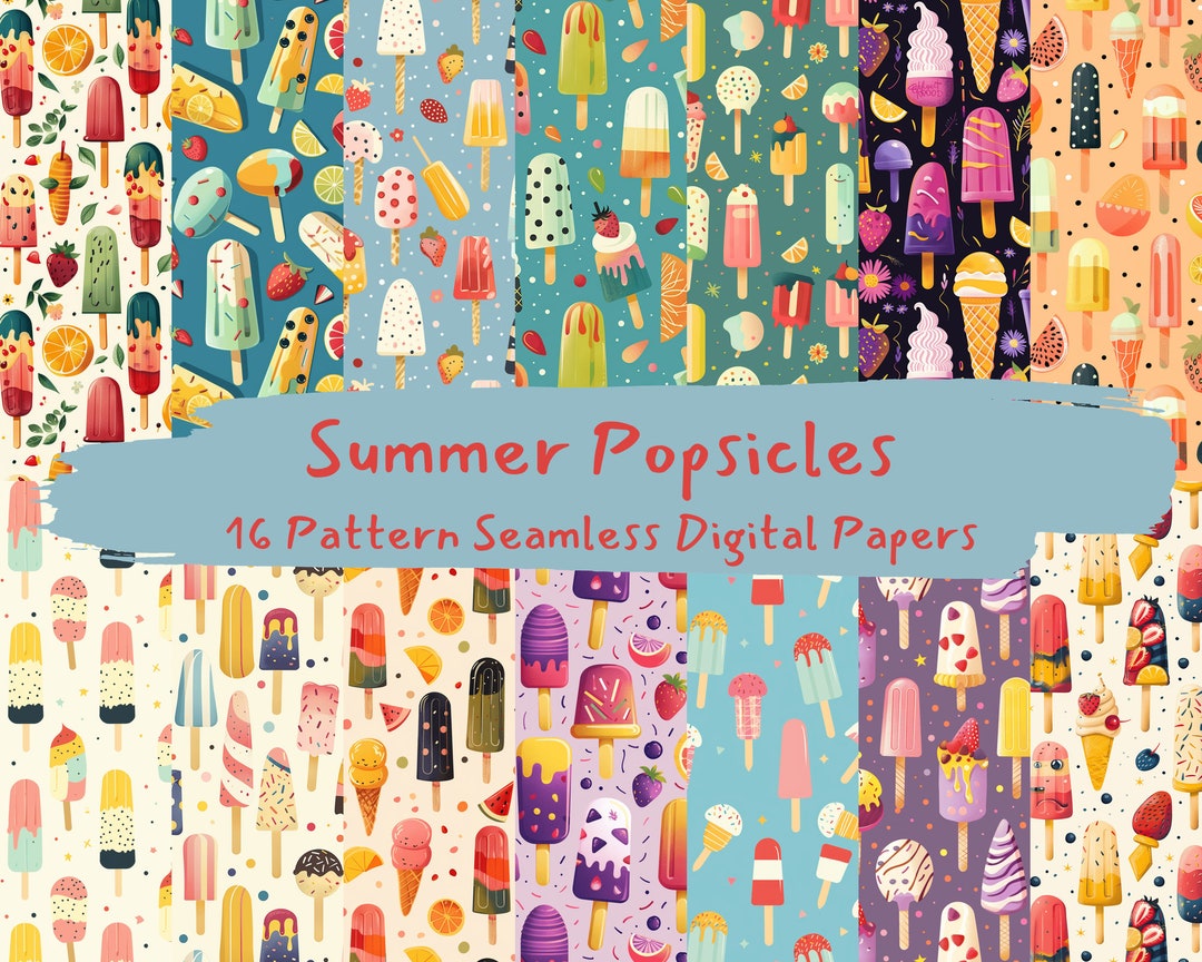 Summer Popsicles Pattern Seamless Digital Papers - Printable Scrapbook ...