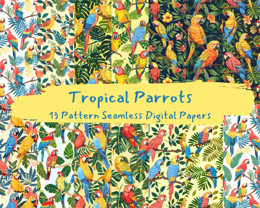 Tropical Parrots Pattern Seamless Digital Papers - Printable Scrapbook ...