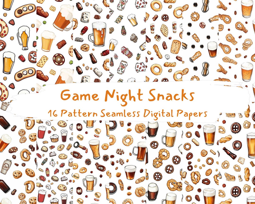 Game Night Snacks Pattern Seamless Digital Papers - Printable Scrapbook ...