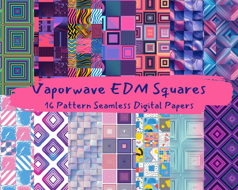 Vaporwave EDM Squares Pattern Seamless Digital Papers Printable ...