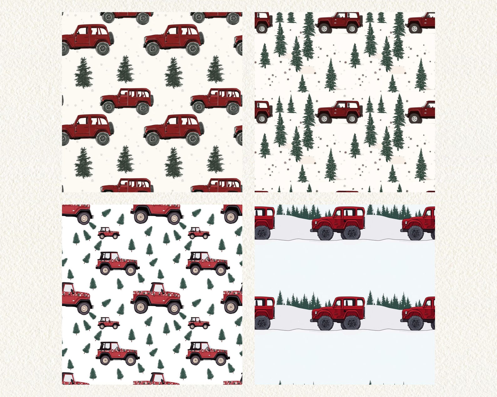 Red Christmas Jeep Pattern Seamless Digital Papers - Printable ...