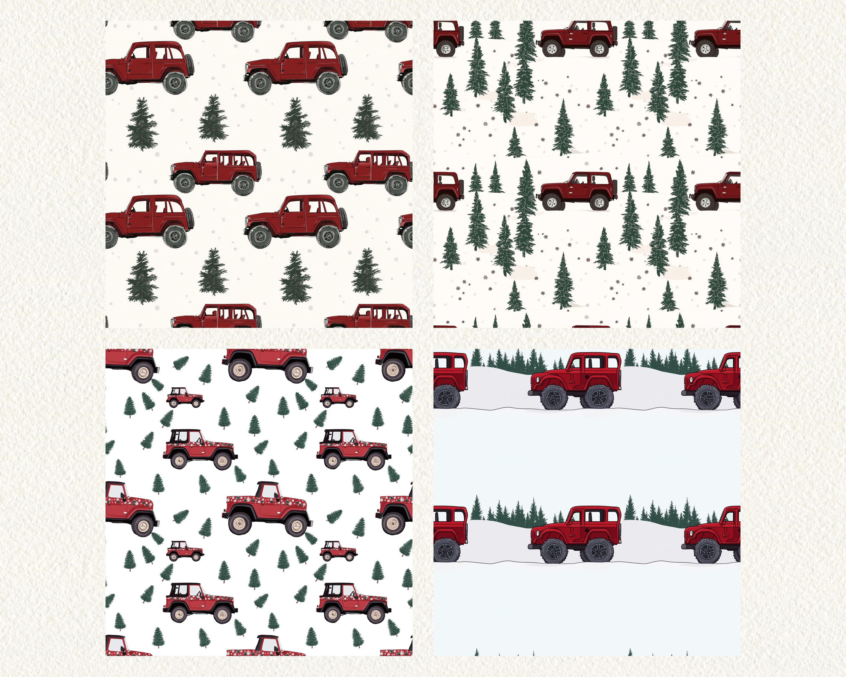 Red Christmas Jeep Pattern Seamless Digital Papers - Printable ...