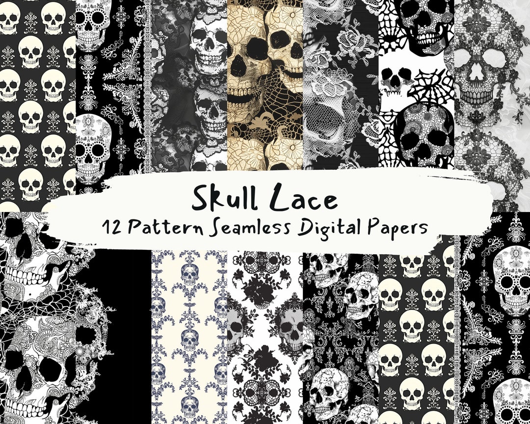 Skull Lace Pattern Seamless Digital Papers - Printable Scrapbook Paper ...