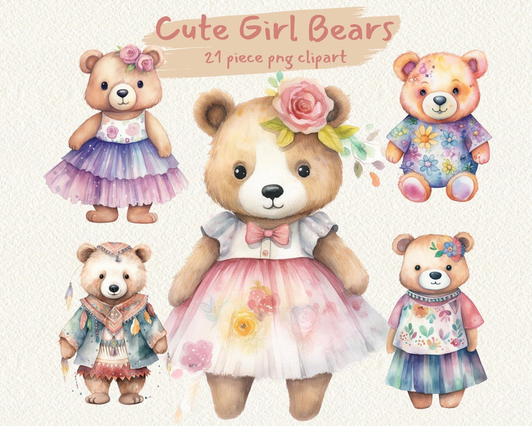 Cute Girl Bears Clothes Digital Printable Clip Art Graphics - Etsy