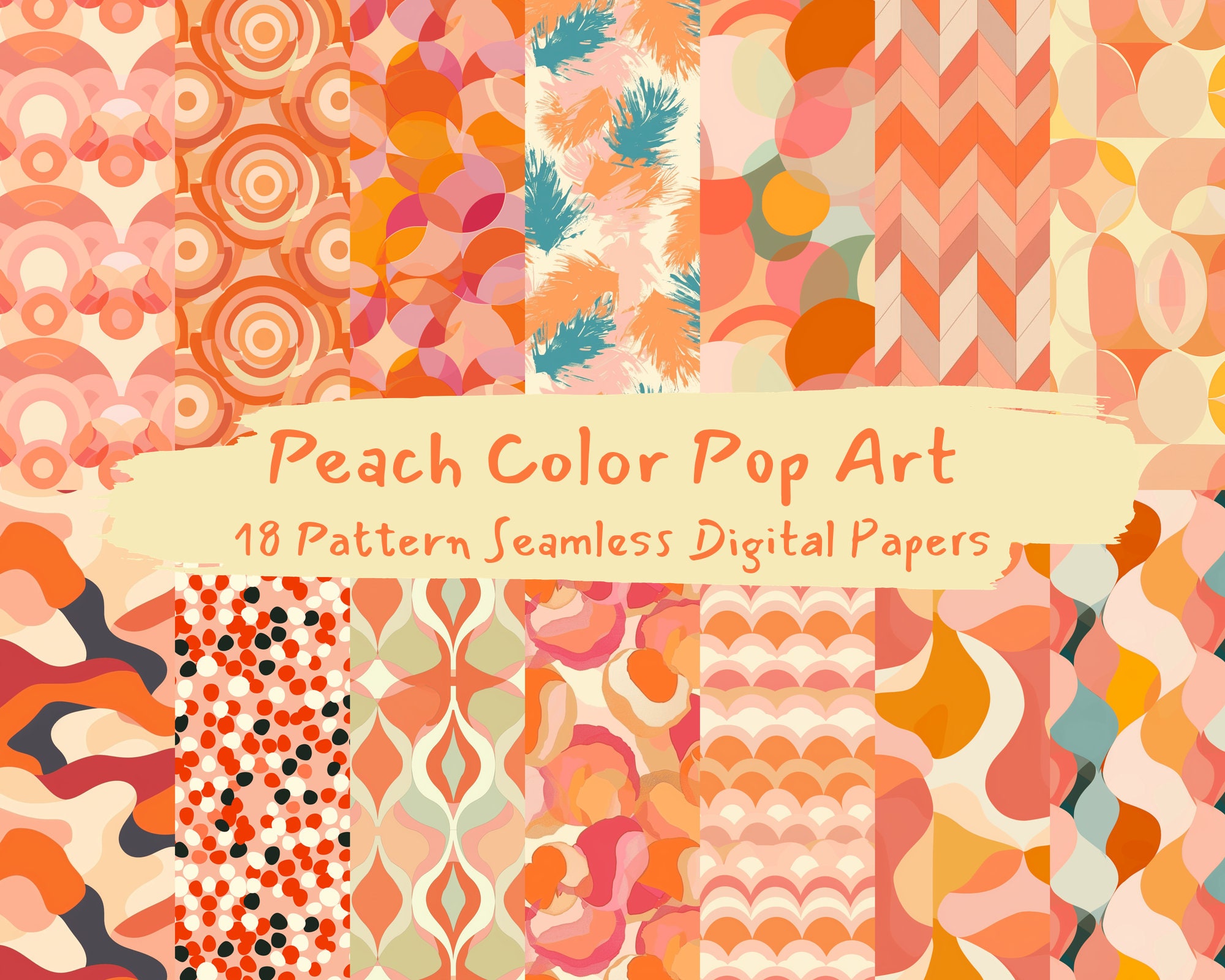 Peach Color Pop Art Pattern Seamless Digital Papers Printable Scrapbook ...