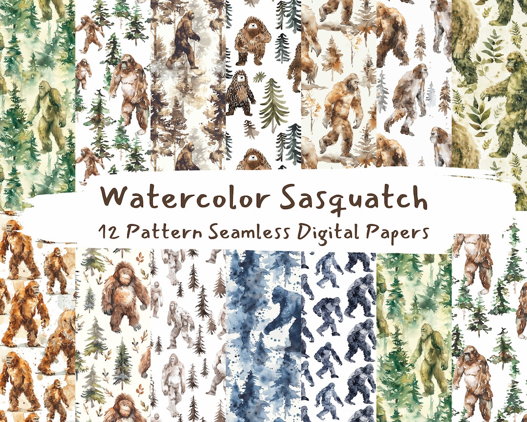 Watercolor Sasquatch Pattern Seamless Digital Papers - Printable ...