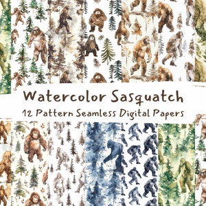 Watercolor Sasquatch Pattern Seamless Digital Papers - Printable ...
