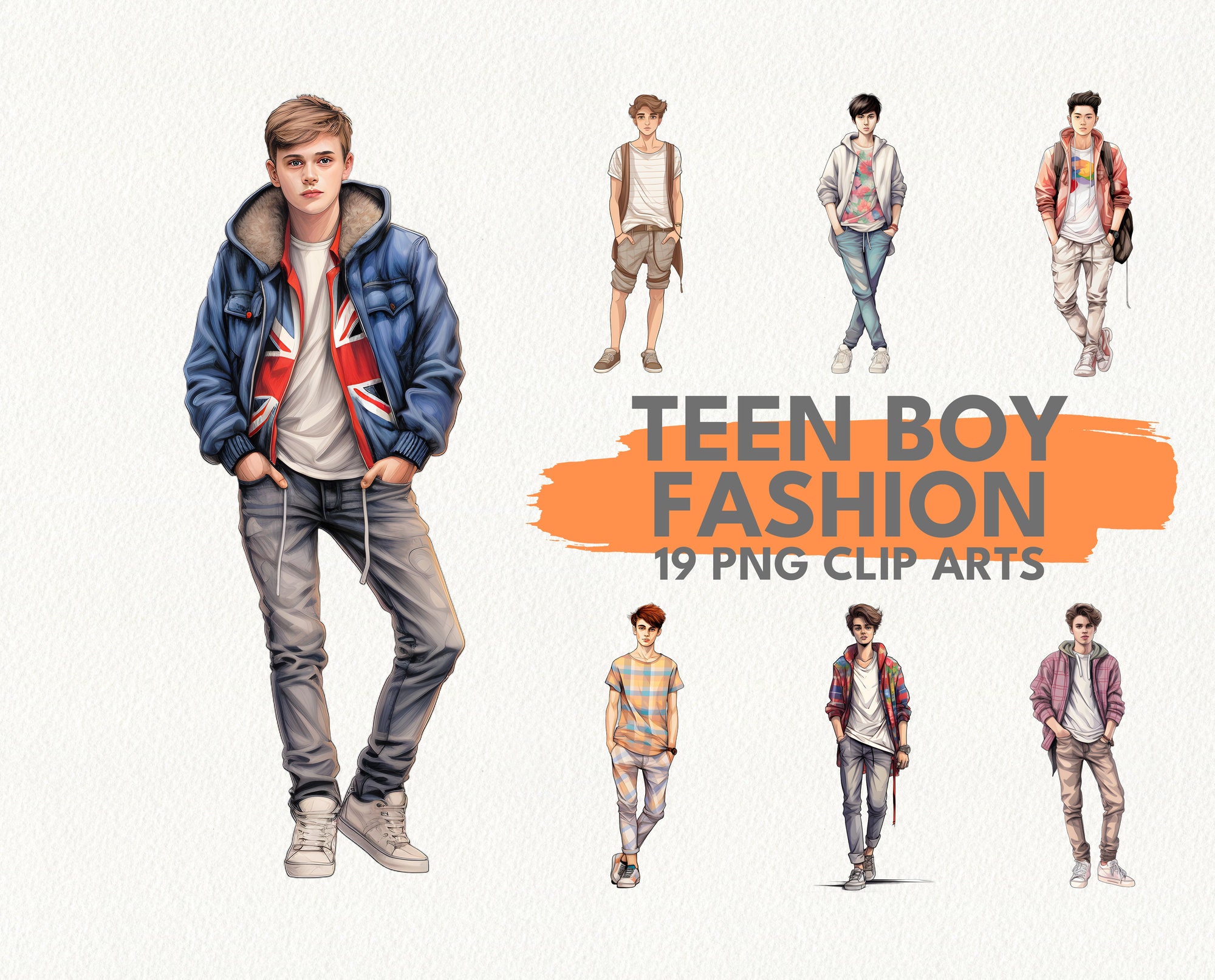 Teen Boy Fashion, Digital Clipart Bundle in PNG Format Transparent ...