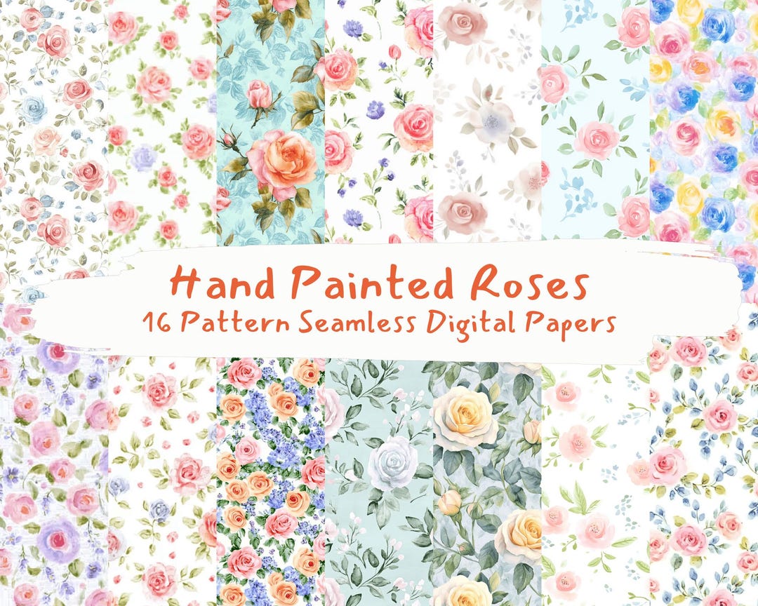 Hand Painted Roses Pattern Seamless Digital Papers - Printable ...