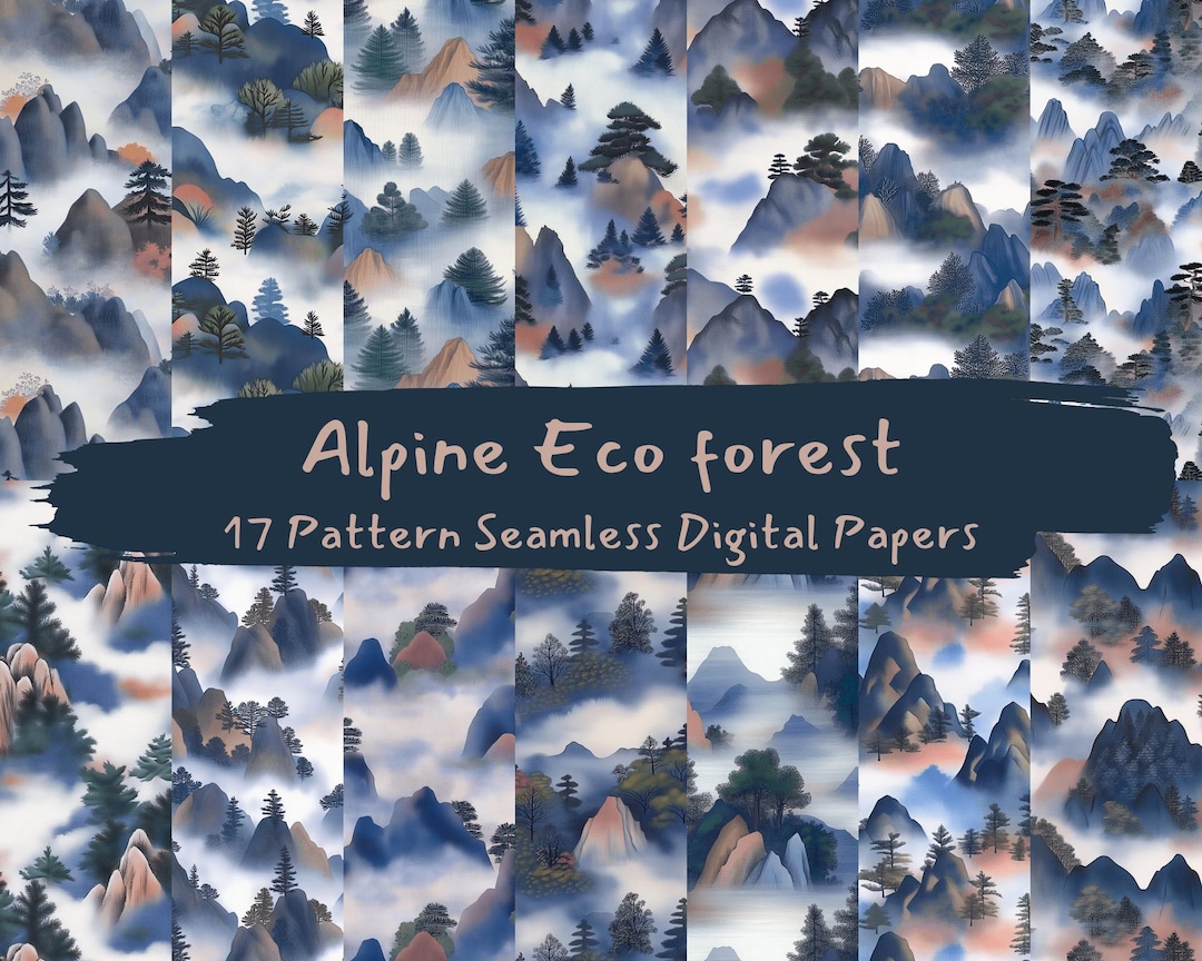 Alpine Eco Forest Pattern Seamless Digital Papers - Printable Scrapbook ...