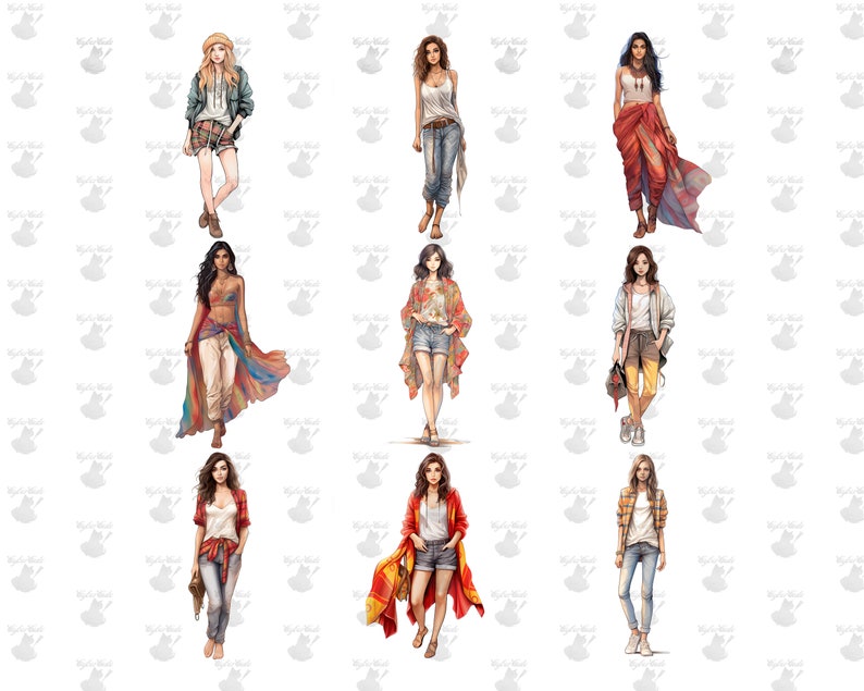 Teen Girl Fashion Digital Clipart Bundle in PNG Format Transparent ...