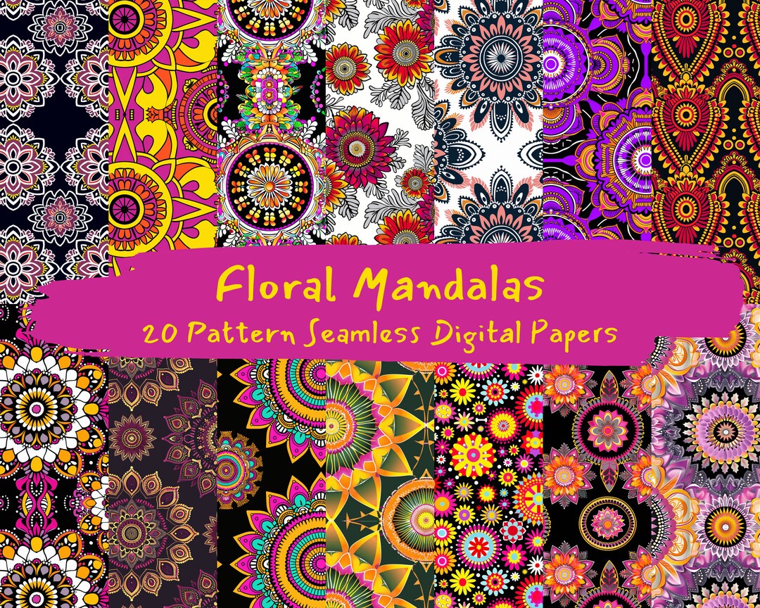 Floral Mandalas Pattern Seamless Digital Papers - Printable Scrapbook ...