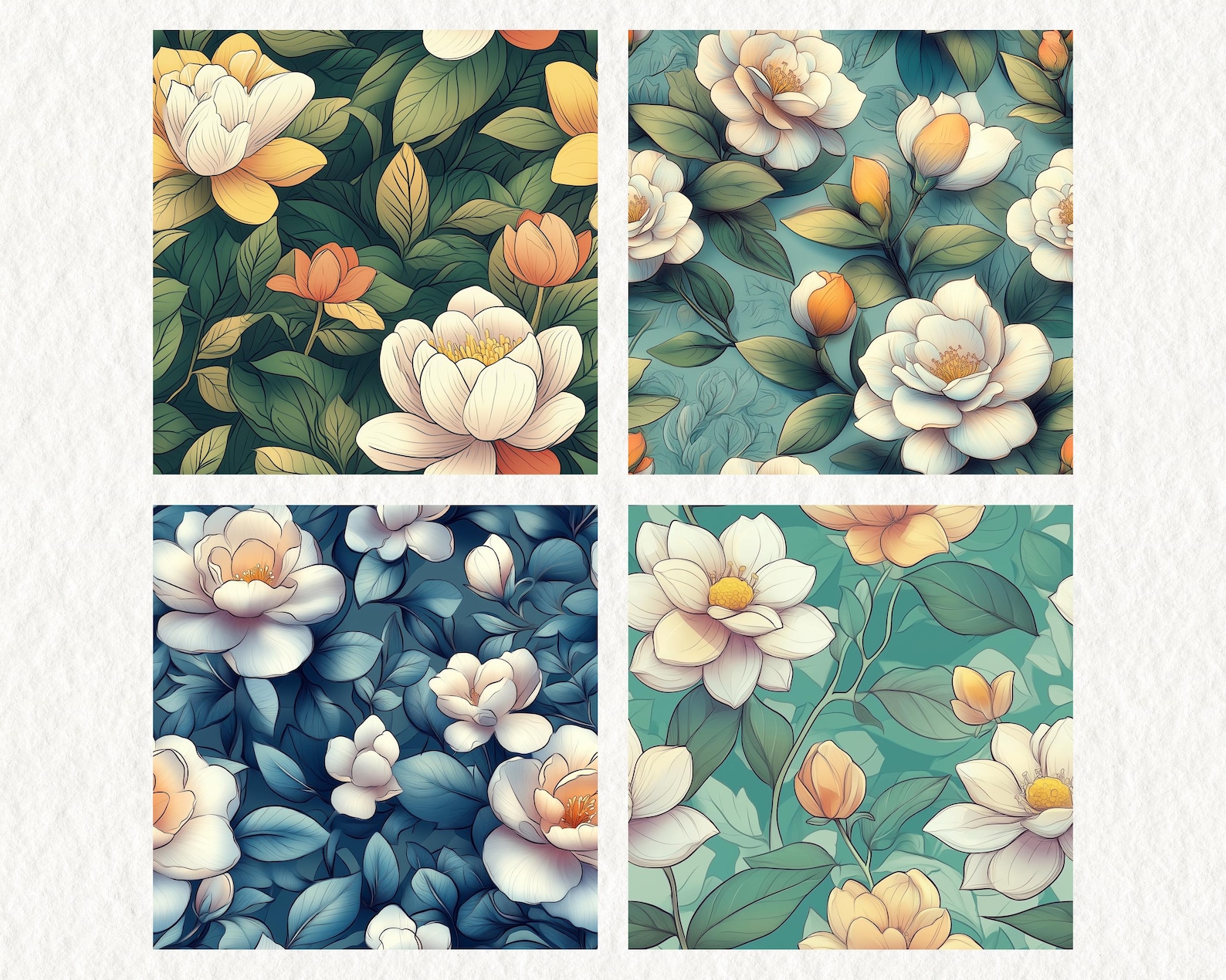 Anime Gardenia Pattern Seamless Digital Papers - Printable Scrapbook ...