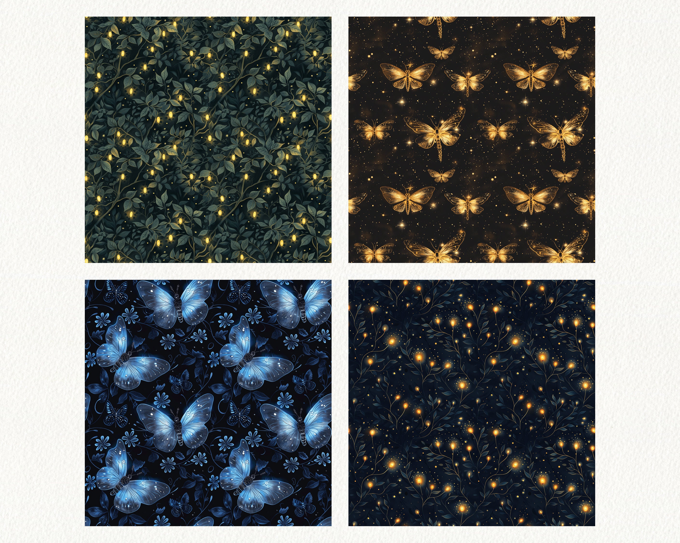Glowing Fireflies Pattern Seamless Digital Papers - Printable Scrapbook ...