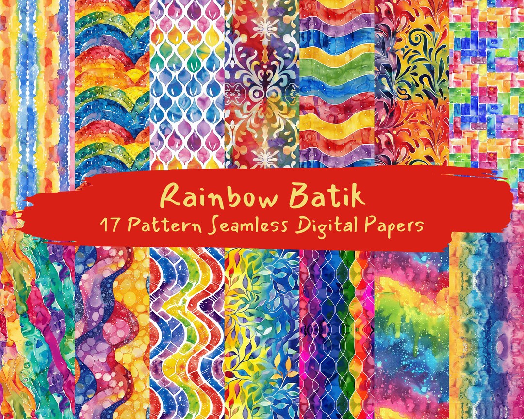 Rainbow Batik Pattern Seamless Digital Papers - Printable Scrapbook ...