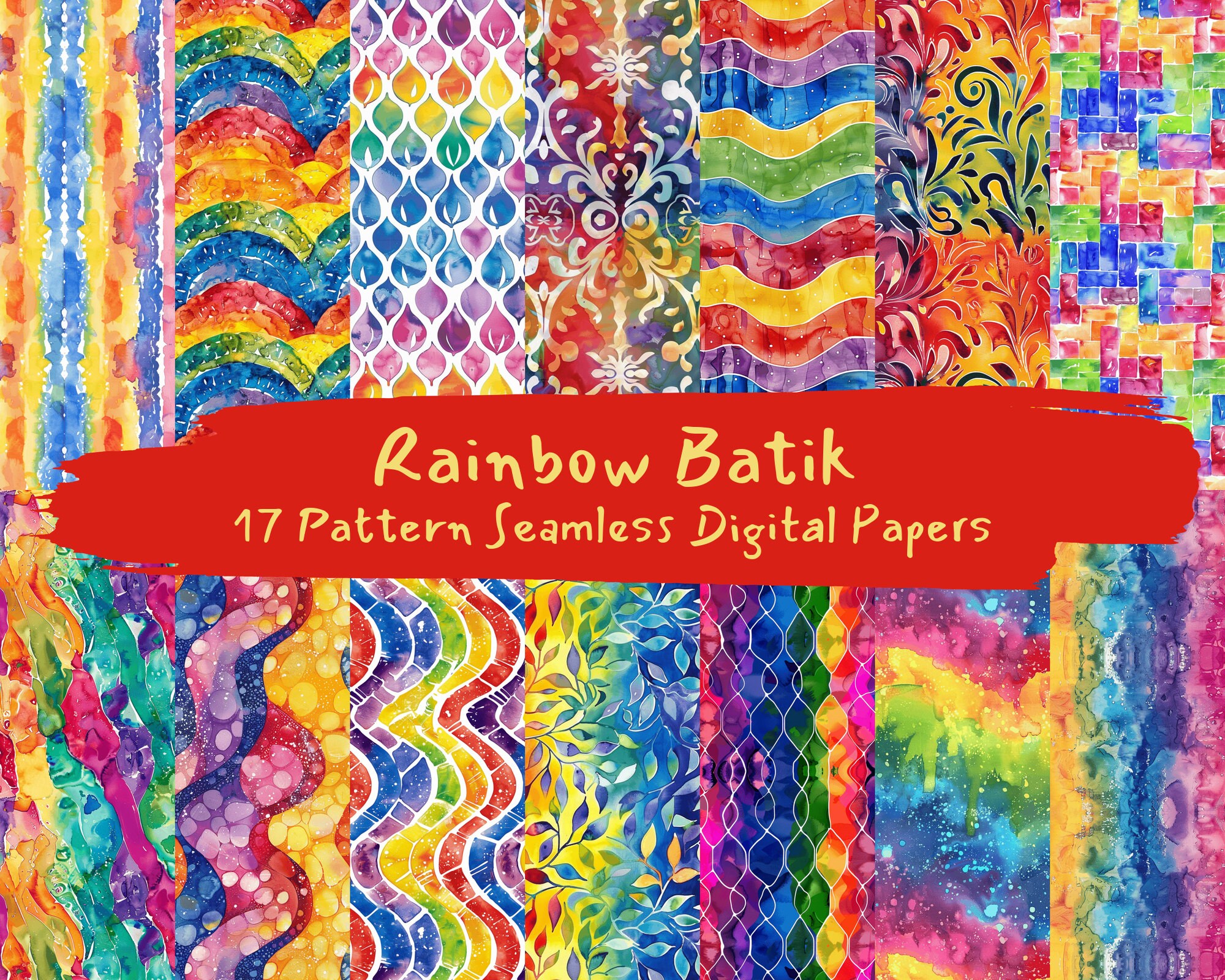Rainbow Batik Pattern Seamless Digital Papers Printable Scrapbook Paper ...