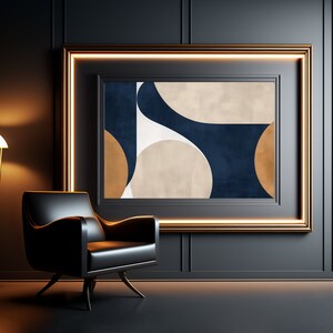 Modern Navy Beige Geometric Wall Art | Mid-century Modern Printable ...