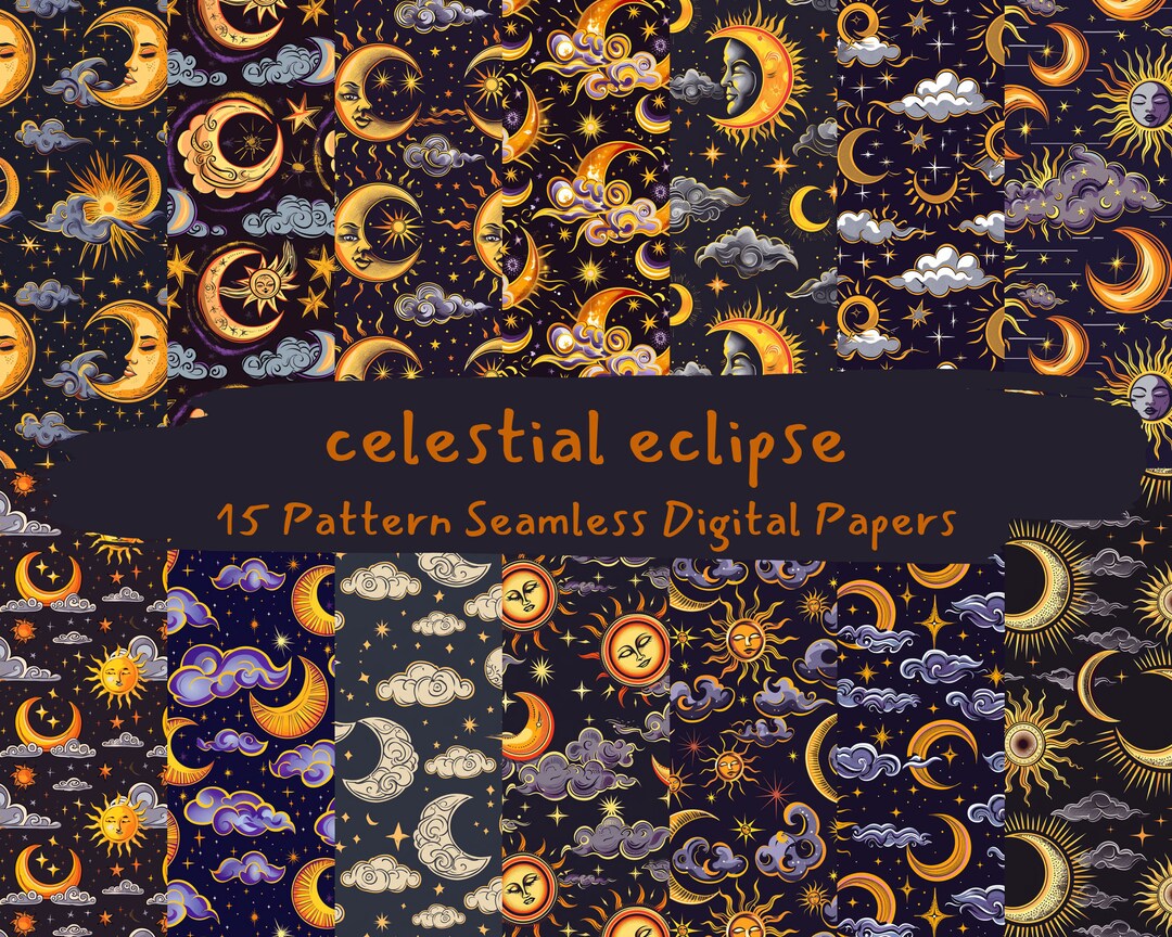 Celestial Eclipse Pattern Seamless Digital Papers - Printable Scrapbook ...