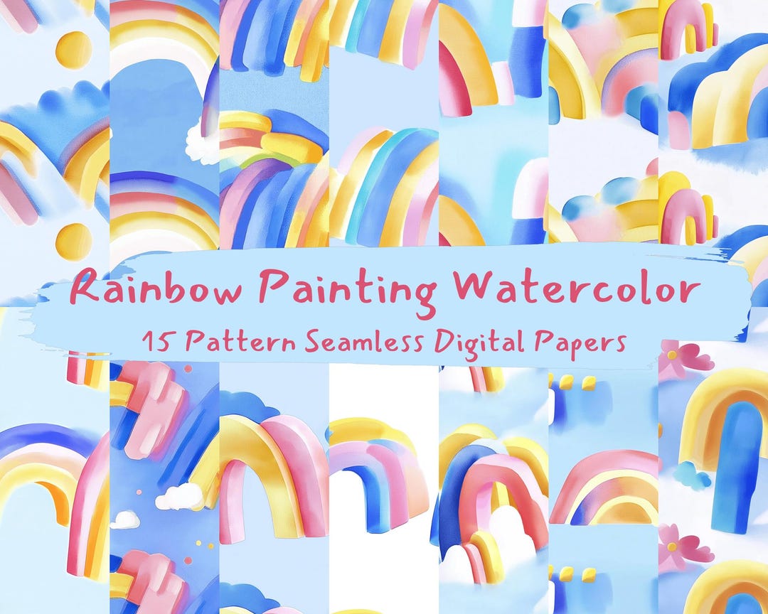 Rainbow Painting Watercolor Pattern Seamless Digital Papers - Printable ...